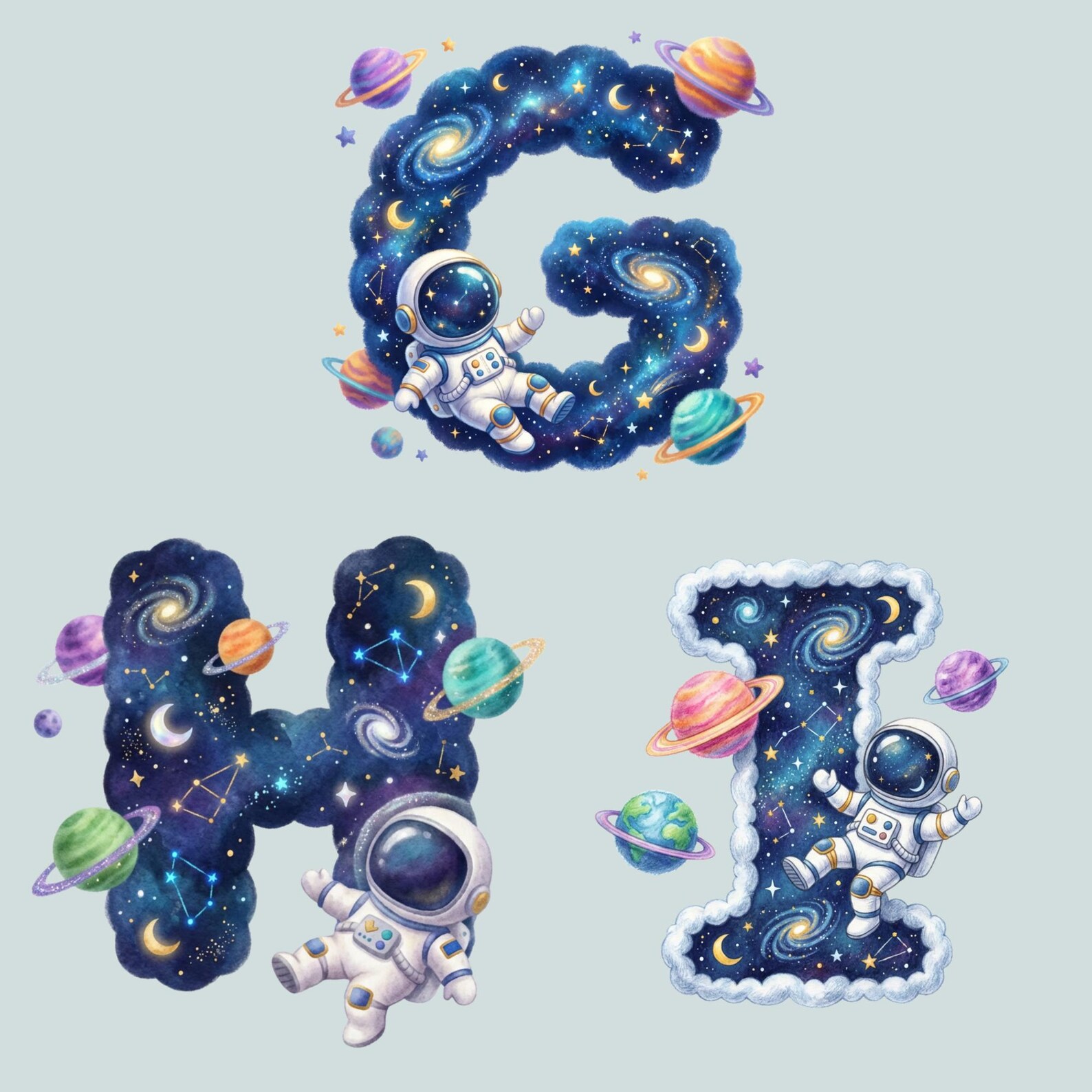 Space Letters Clipart: Whimsical Galaxy Alphabet, Astronaut PNG ...