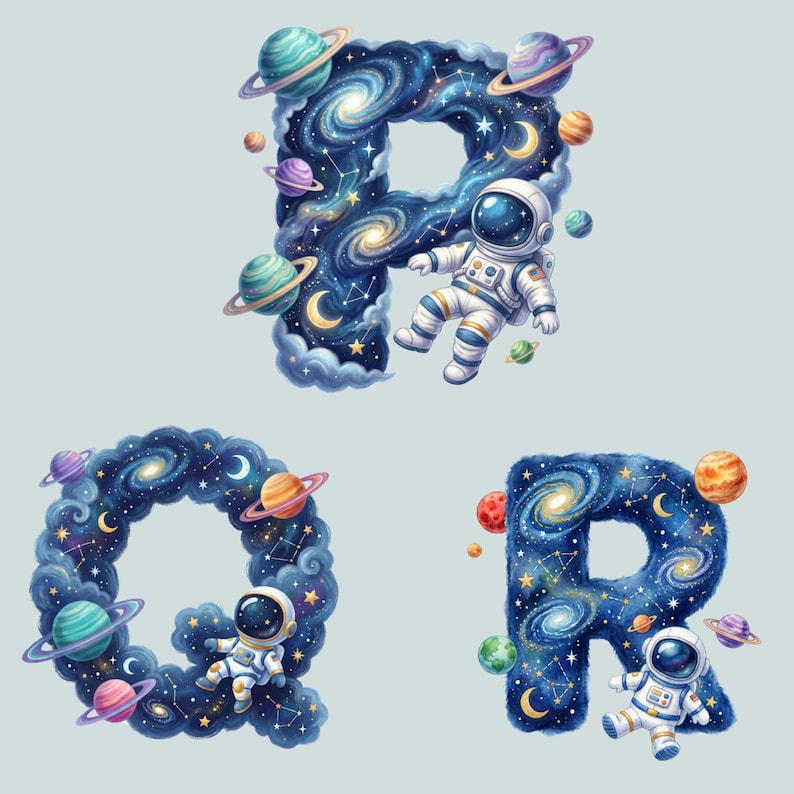 Space Letters Clipart: Whimsical Galaxy Alphabet, Astronaut PNG ...