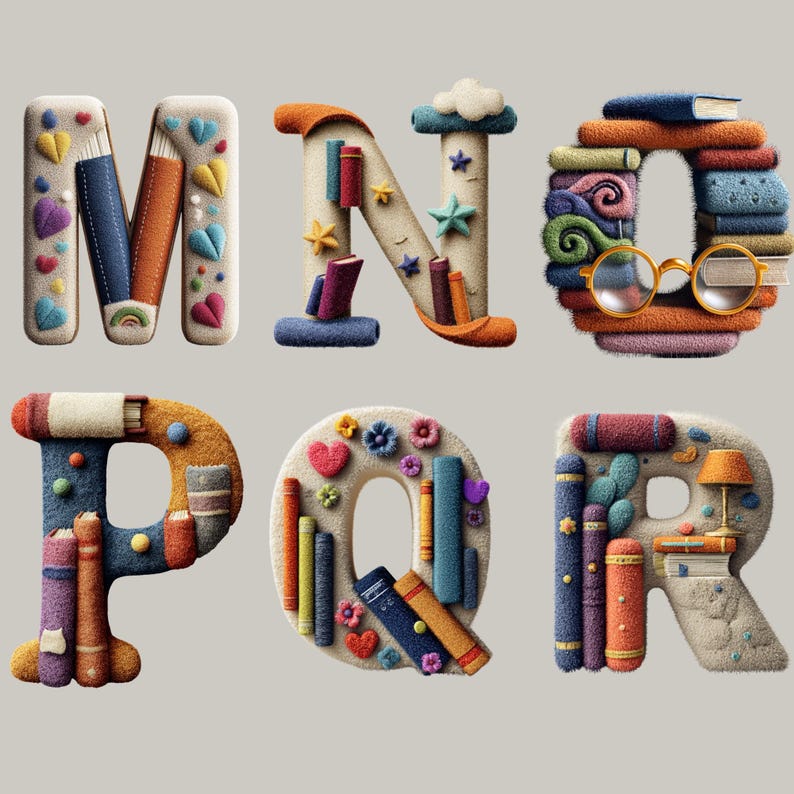 Book Alphabet Clipart Set A–Z : Whimsical Reading Letters PNG, Cozy ...
