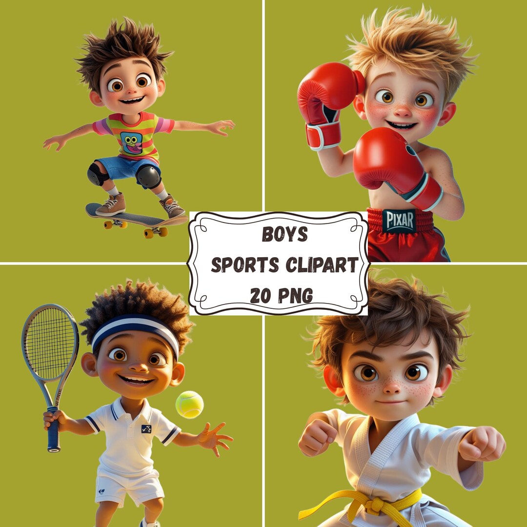 Kids Sports Clipart Bundle – Boys Playing Soccer, Basketball – Cute ...