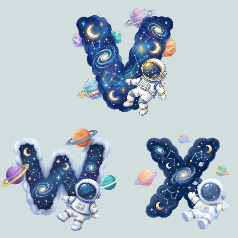Space Letters Clipart: Whimsical Galaxy Alphabet, Astronaut PNG ...