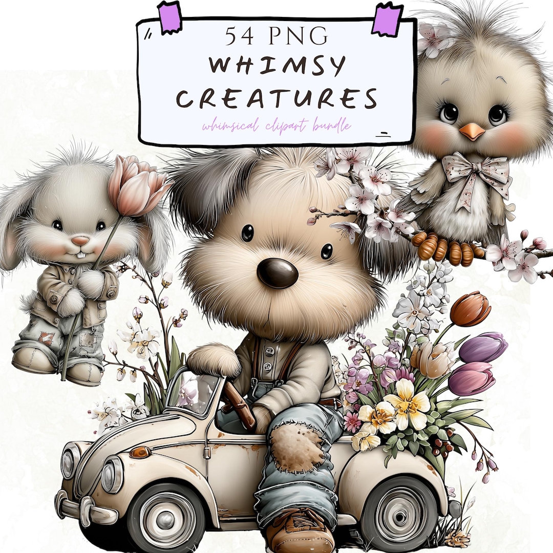 Spring Animals Clipart – 54 Whimsicalcreatures PNG, Cute Floral ...