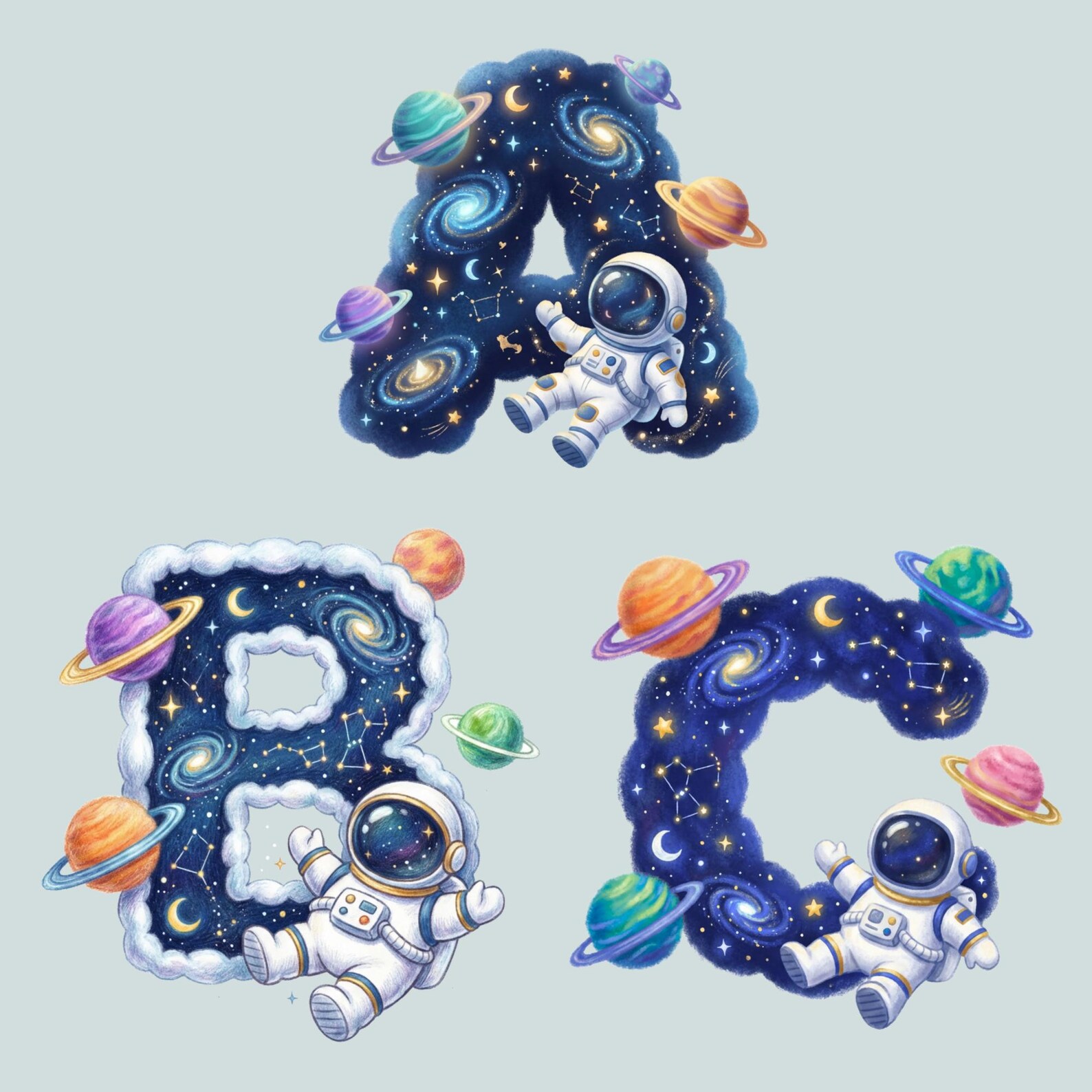 Space Letters Clipart: Whimsical Galaxy Alphabet, Astronaut PNG ...