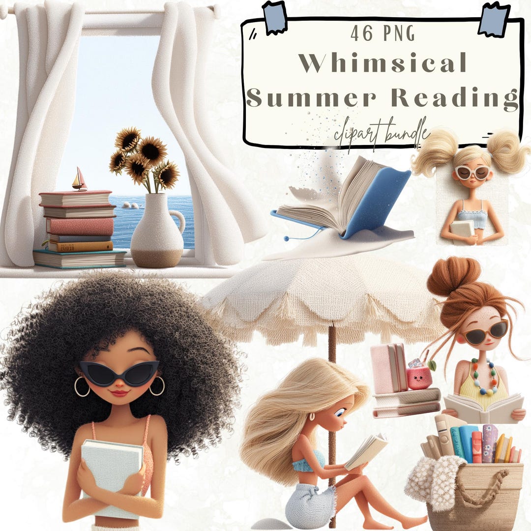 Summer Reading Clipart Bundle – Coastal Book Aesthetic, Book Lover ...