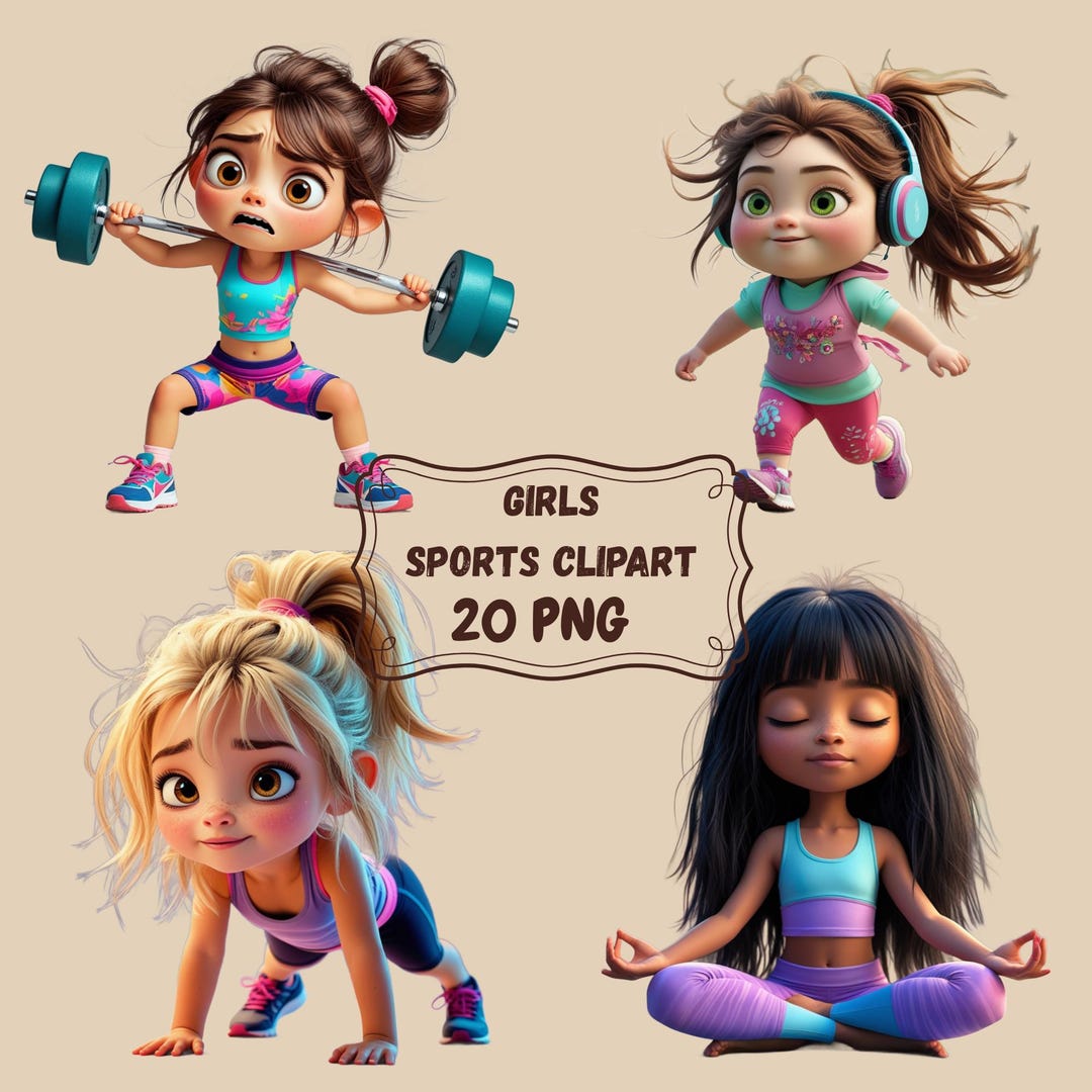Girls Sports Clipart Bundle – Cute Digital Stickers for Planner ...