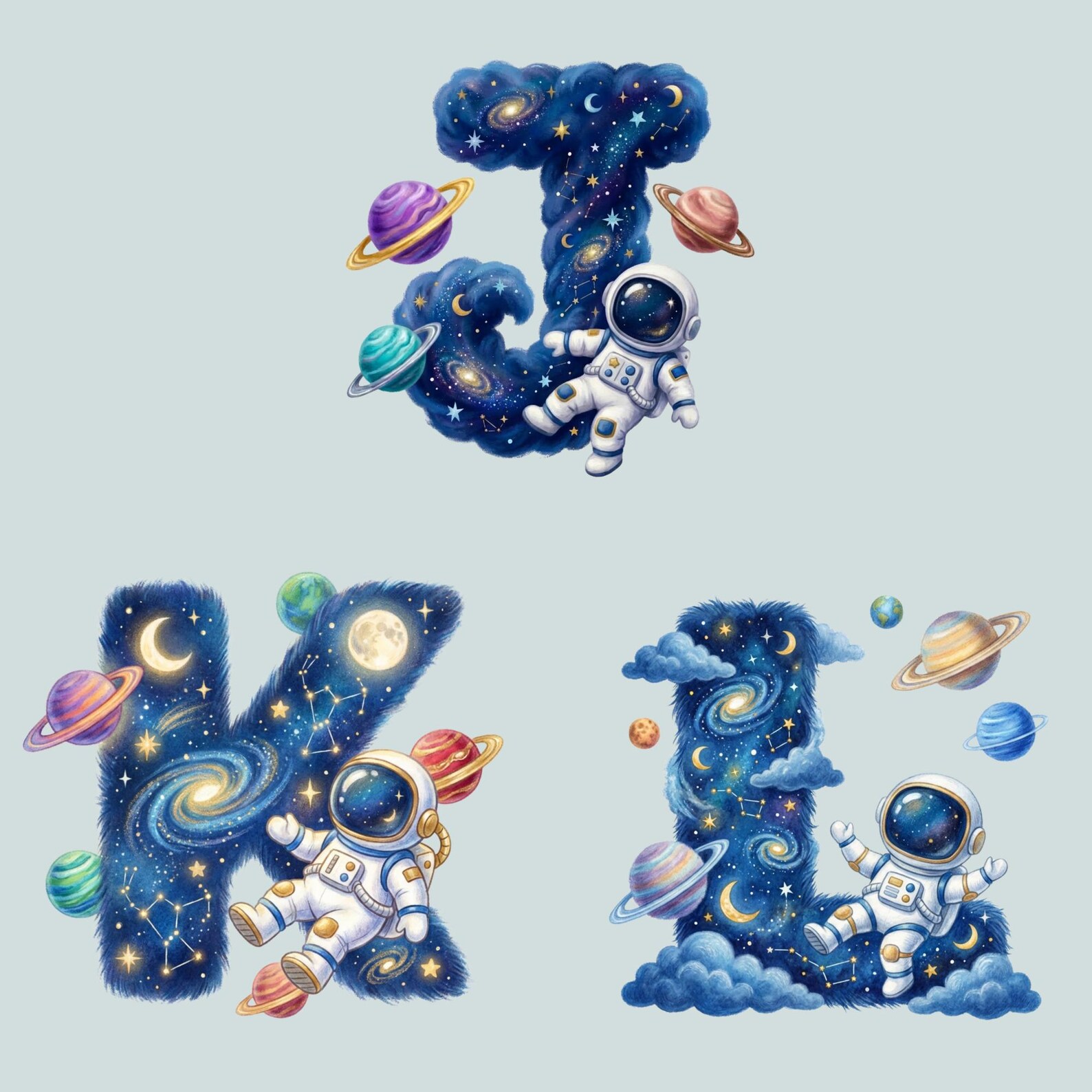 Space Letters Clipart: Whimsical Galaxy Alphabet, Astronaut PNG ...