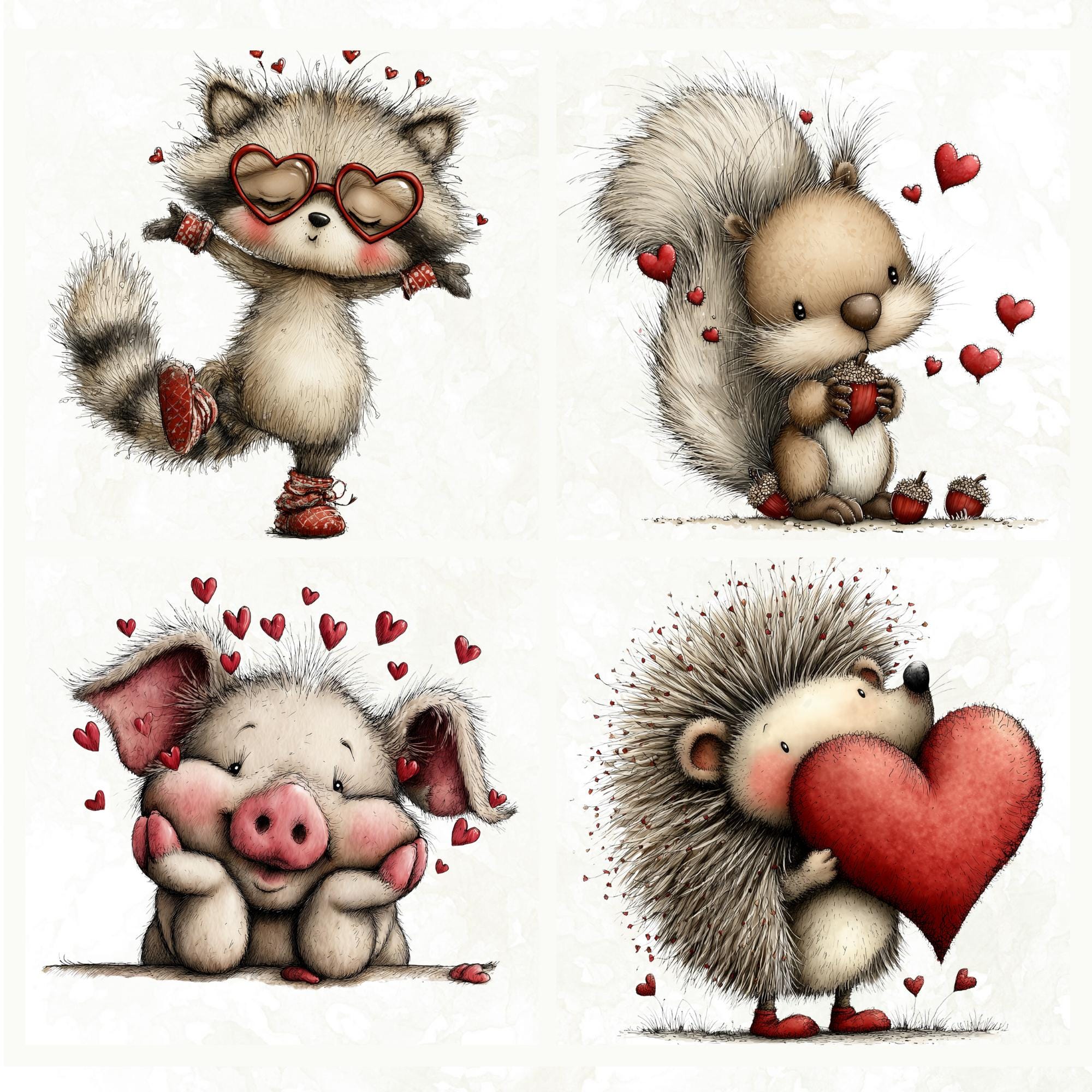 Valentine Animals Clipart – Whimsical Romantic Characters PNG Bundle - Etsy