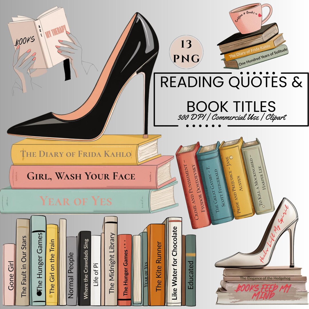 Book Lover Clipart – Reading Quotes, Book Titles (PNG Files) - Etsy