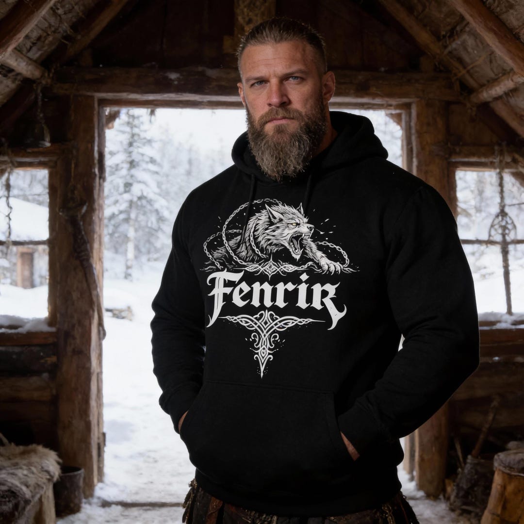 Fenrir Viking Hoodie – Norse Mythology Wolf, Ragnarok Fenrir, Pagan ...