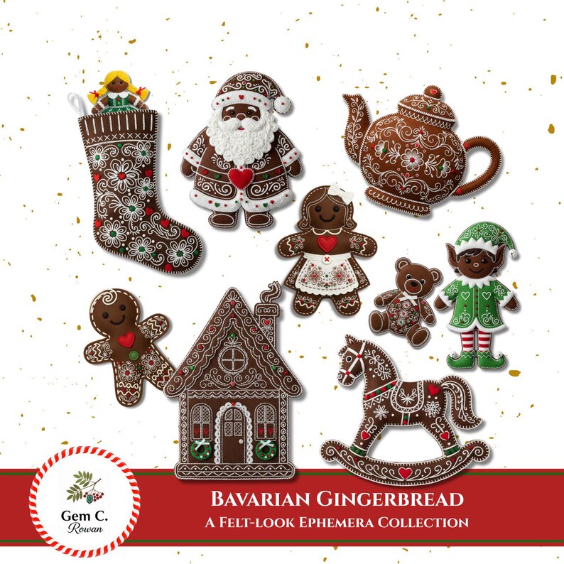 Felt Style Gingerbread Christmas Ephemera: Junk Journal Kit (PDF ...