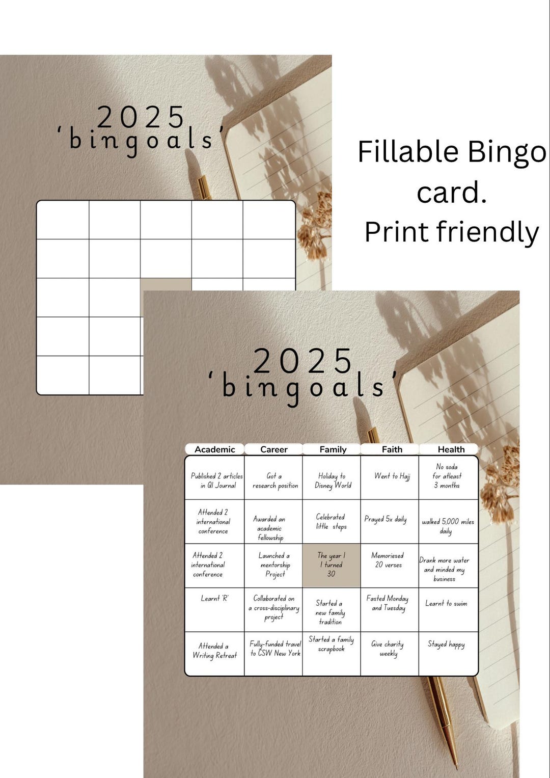 Vision Board, Printable Fillable Bingo Card | 2025 Bingo Card | New ...