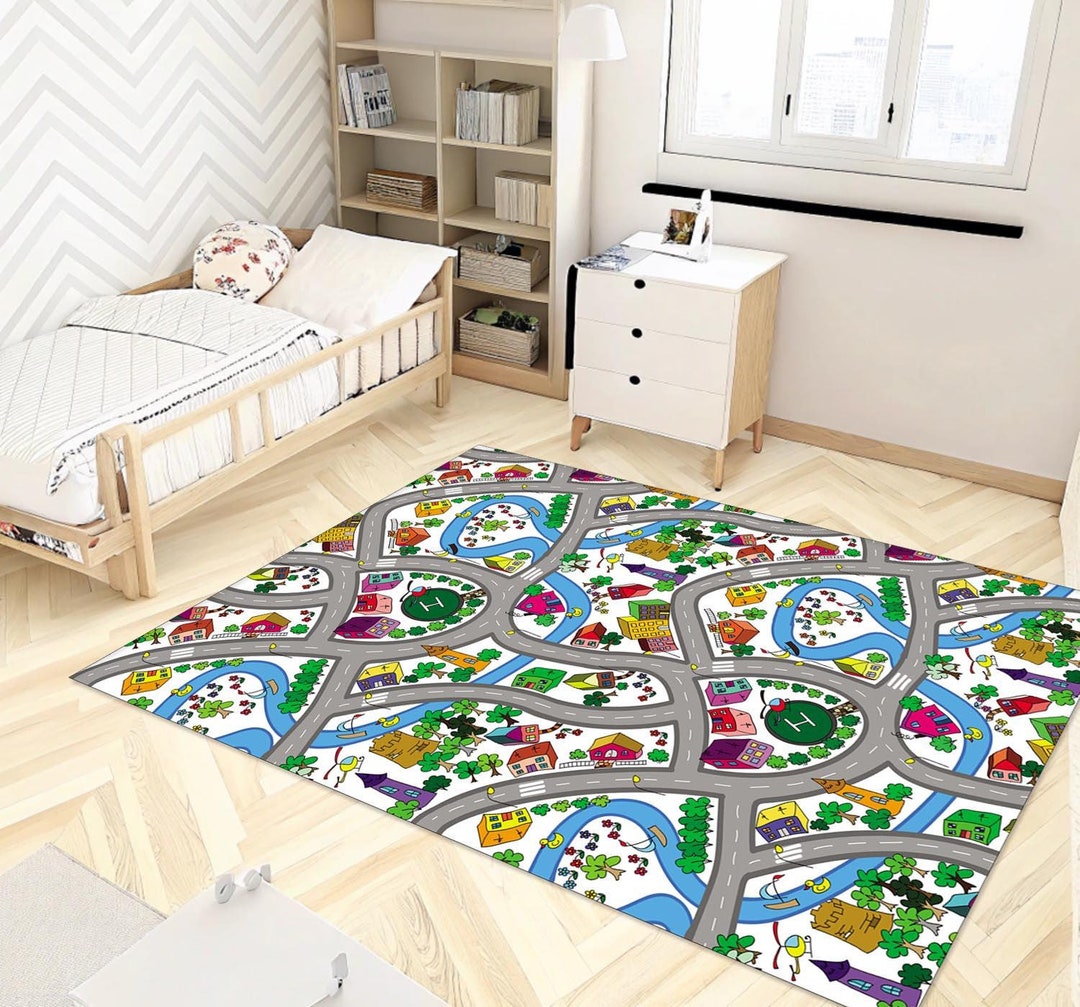 Road Rug, Car Rug, Traffic Rug, Car Racing Rug, Race Track Rug, Play ...