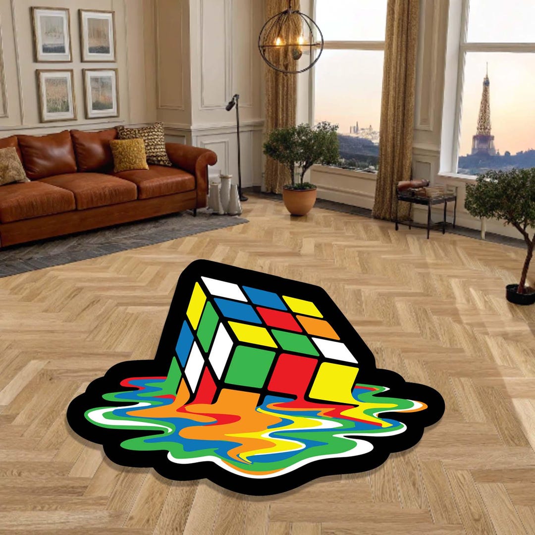 Rubik's Cube Rug, 3D Feel Melting Rubiks Cube Rug, Funny Design Rug ...
