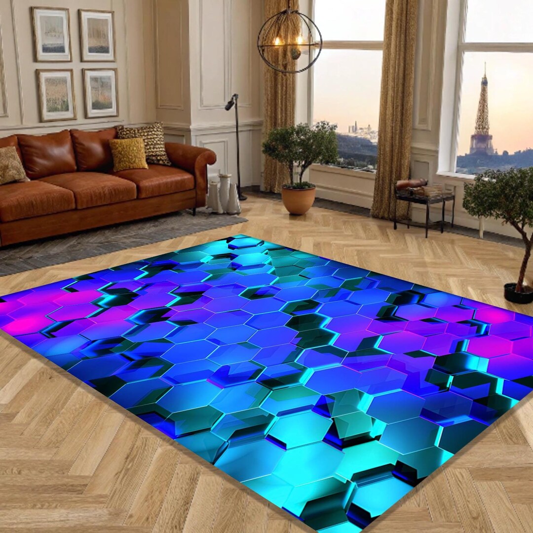 Neon Rug, Neon Geometric Rug,neon Lines,gamer Decor,colorful Rug,gamer ...