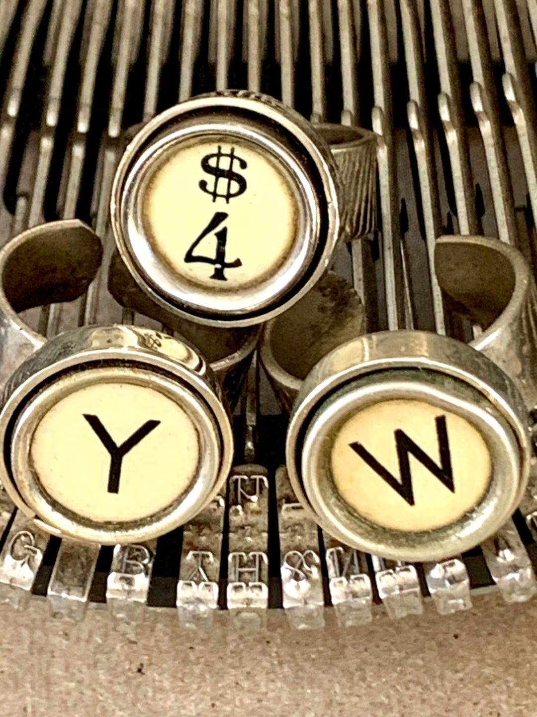 Y W and 4 Vintage Typewriter Key Rings off White Adjustable ...