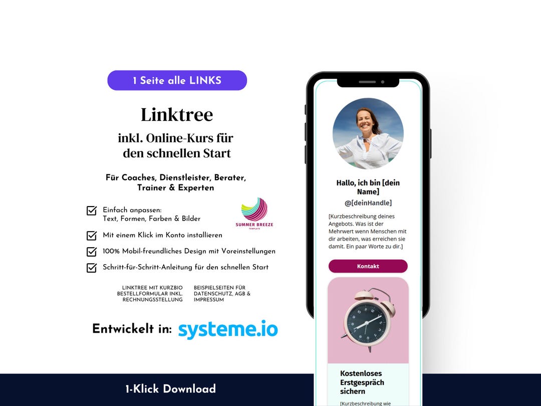 Summer-breeze: Die Linktree-vorlage Mit Insgesamt 5 Seiten Inkl. Anleitungstraining Für Den ...