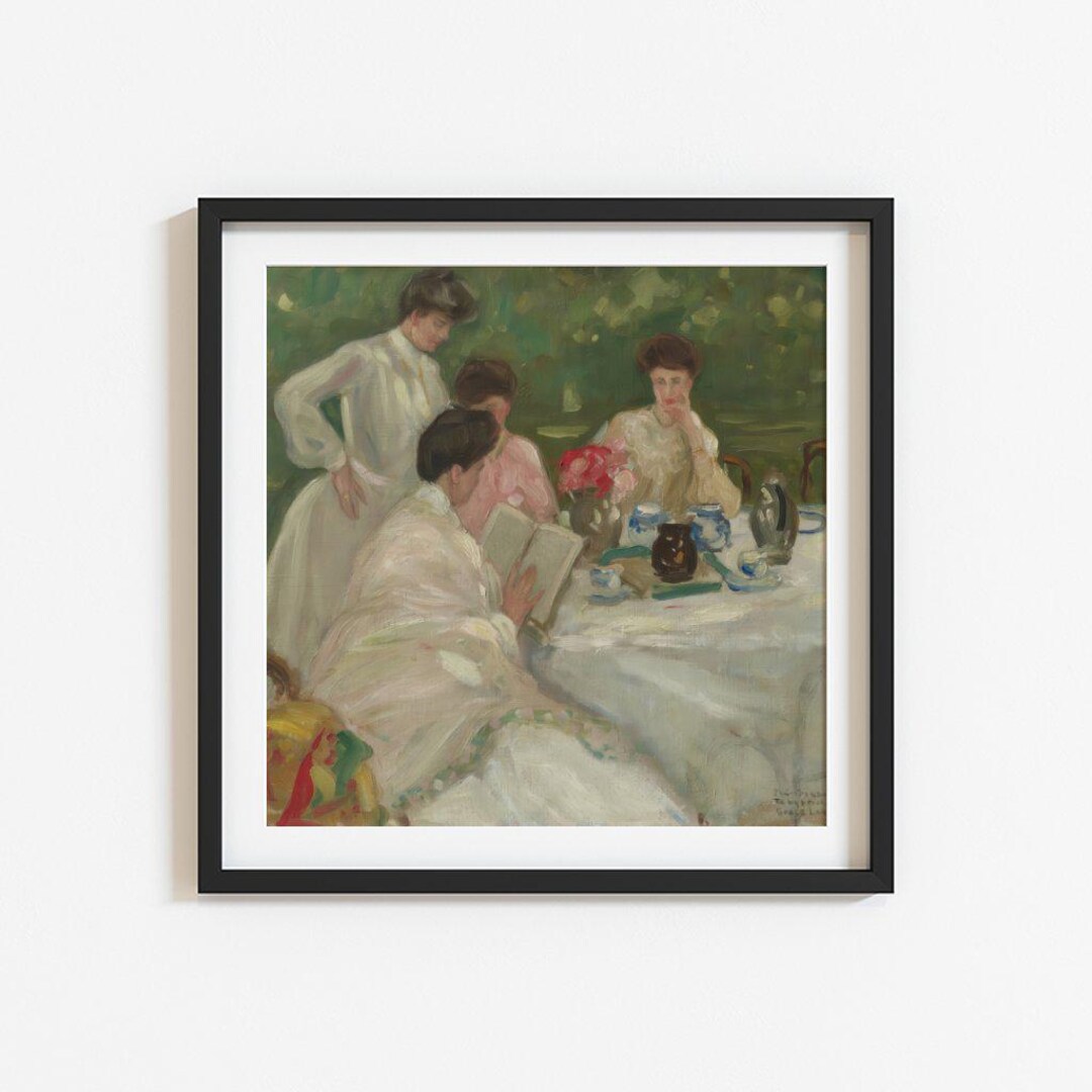 Impressionist Style Vintage Tea Party Scene Wall Art, Elegant Ladies ...