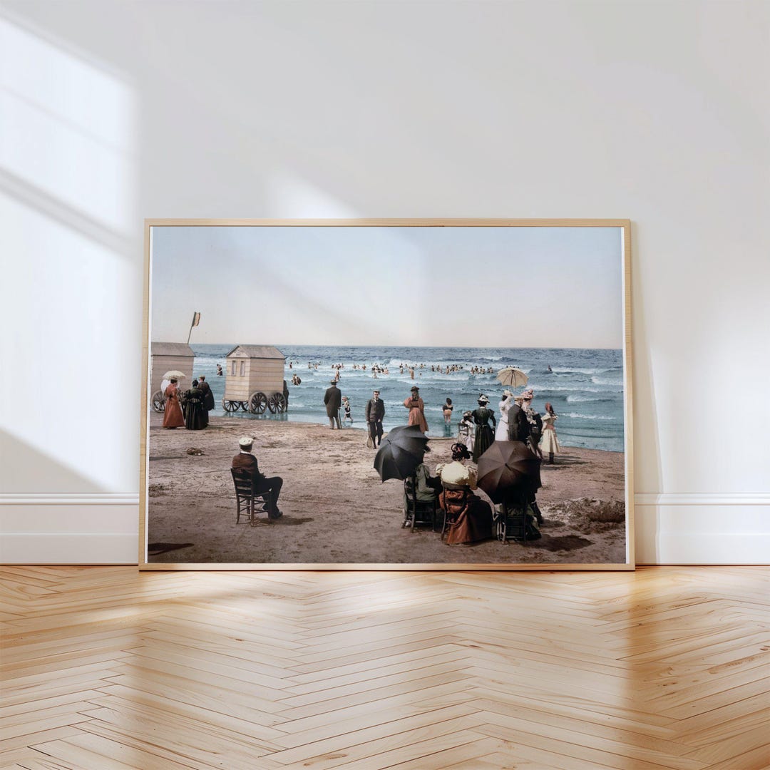 Vintage Beach Scene Poster, Victorian Era Beach Art, Antique Coastal ...