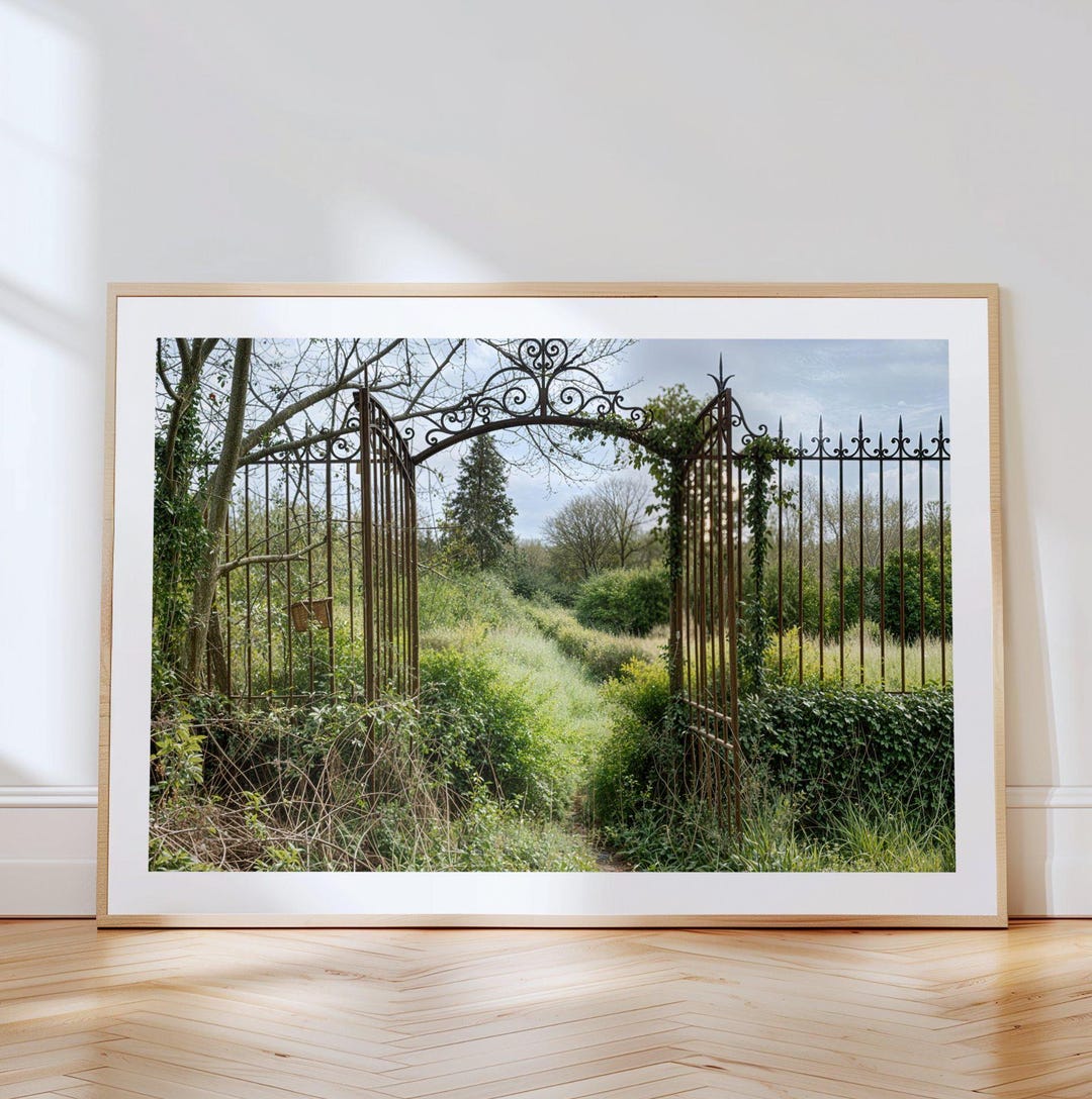 Vintage Wrought Iron Garden Gate Poster Rustic Garden Decor Metal Gate ...