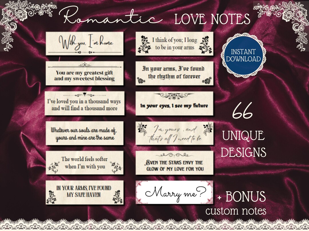 Romantic Love Notes Printable Vintage, DIY Victorian-inspired Notes for ...
