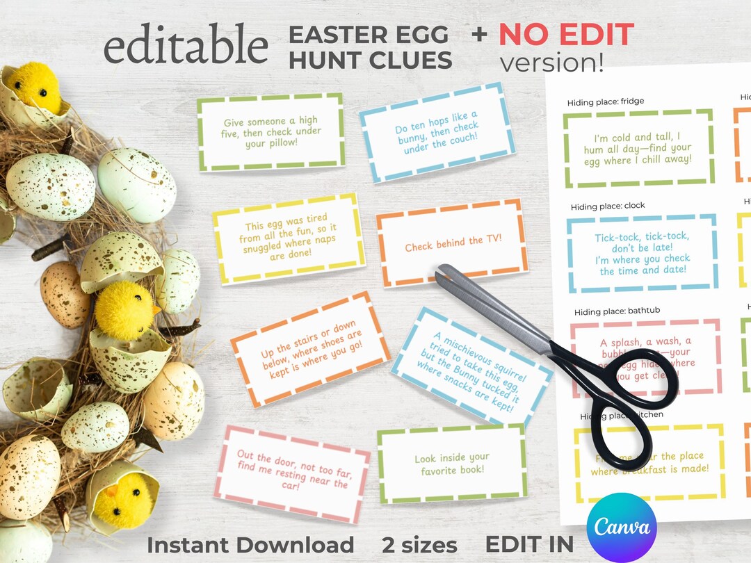 Easter Egg Hunt Clue Cards, Printable PDF Treasure Hunt for Kids ...