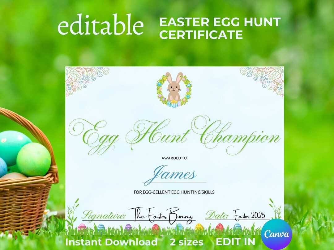 Editable Easter Egg Hunt Certificate Template, Printable Award for Kids ...