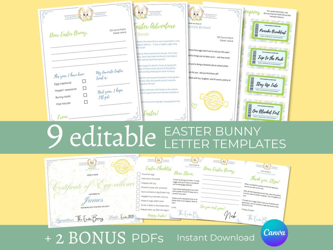 Editable Easter Bunny Letter Template Bundle for Kids Printable ...