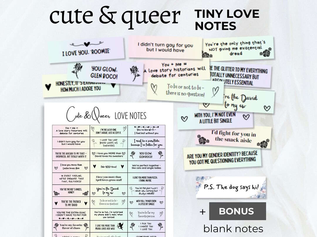 Queer Tiny Love Notes Printable Funny & Cute, Last Minute Gift LGBTQ ...