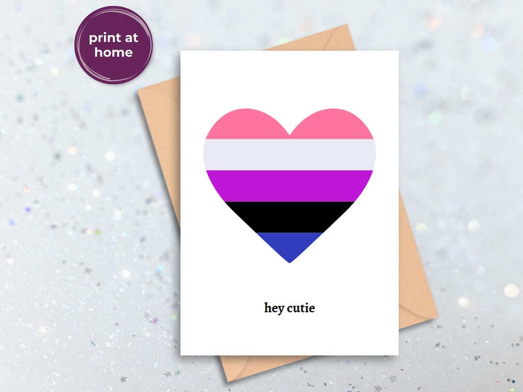 Genderfluid LGBTQ+ Pride Card, Queer Heart Flag Affirmation Card ...