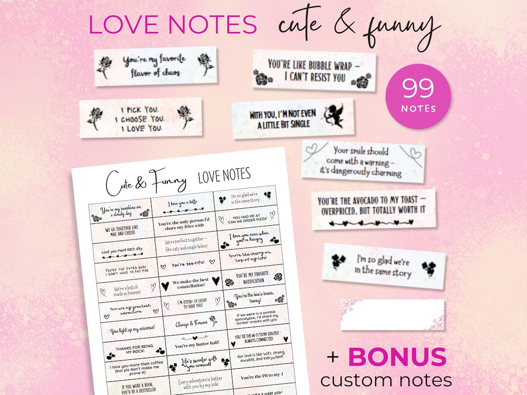 Love Notes Cute & Funny Printable, DIY Love Notes for Her, Personalized ...