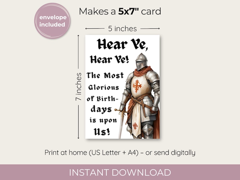 Medieval Knight Birthday Card | Funny Renaissance Party Card | Knight ...