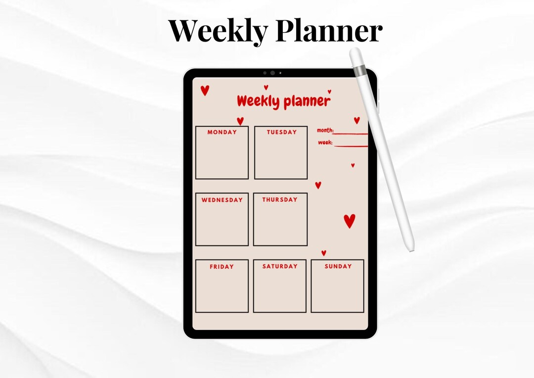 Printable Weekly Planner With Heart Theme | Organize Your Week in Style ...