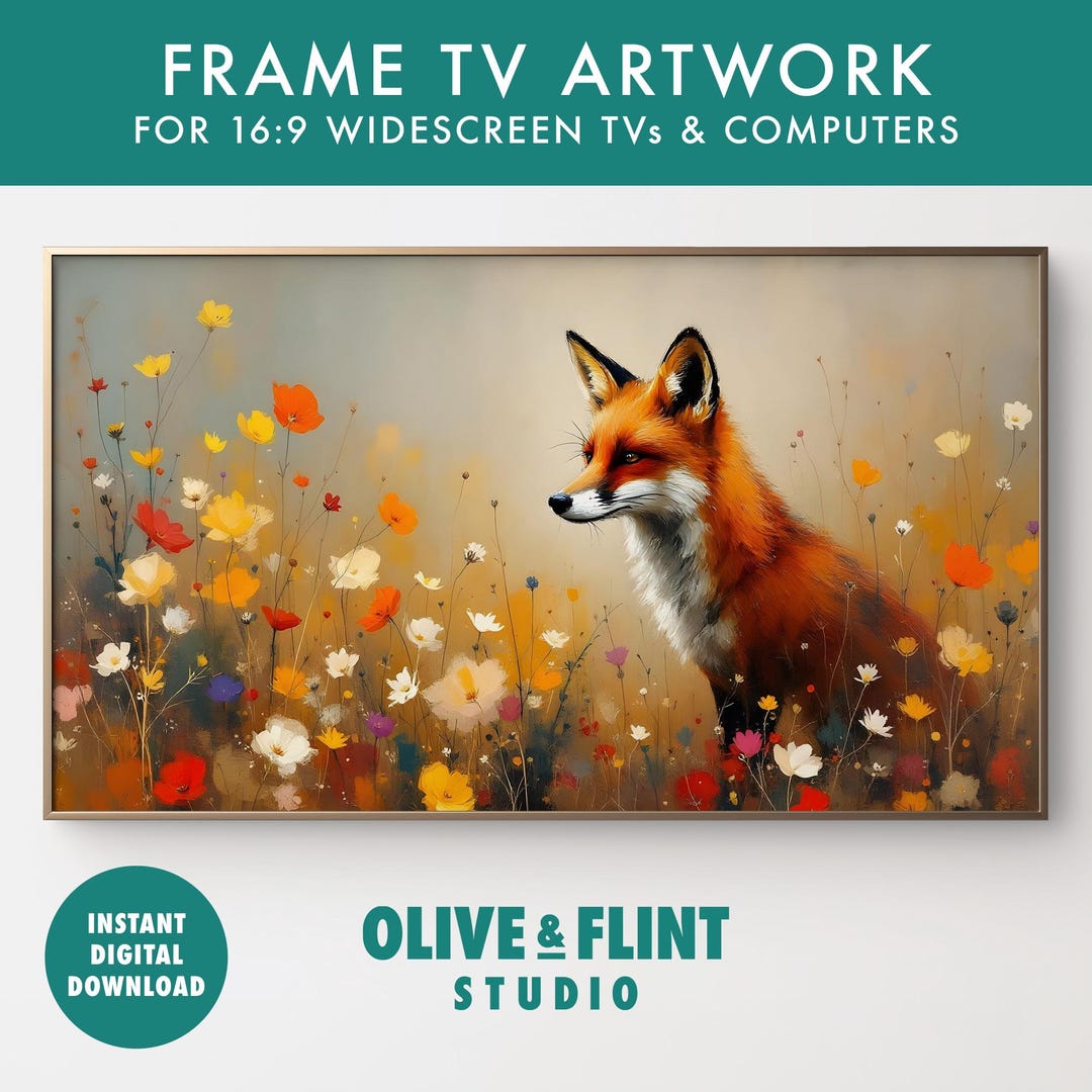 Red Fox Frame TV Art | Fox in Wildflowers Frame TV Artwork for Samsung ...
