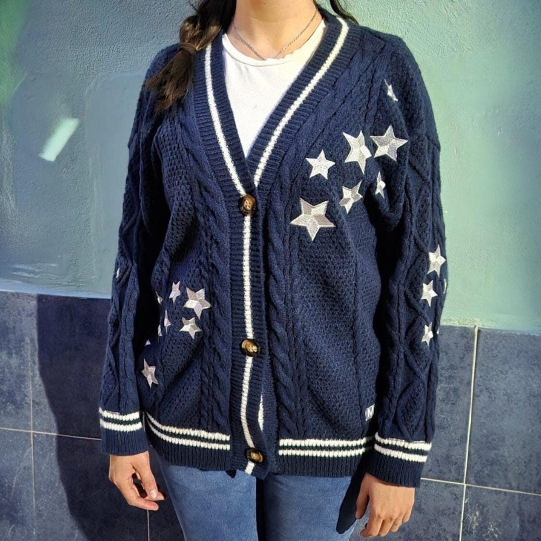 Y2K Midnight Blue Cardigan | Women’s Loose Fit Sweater With Star ...