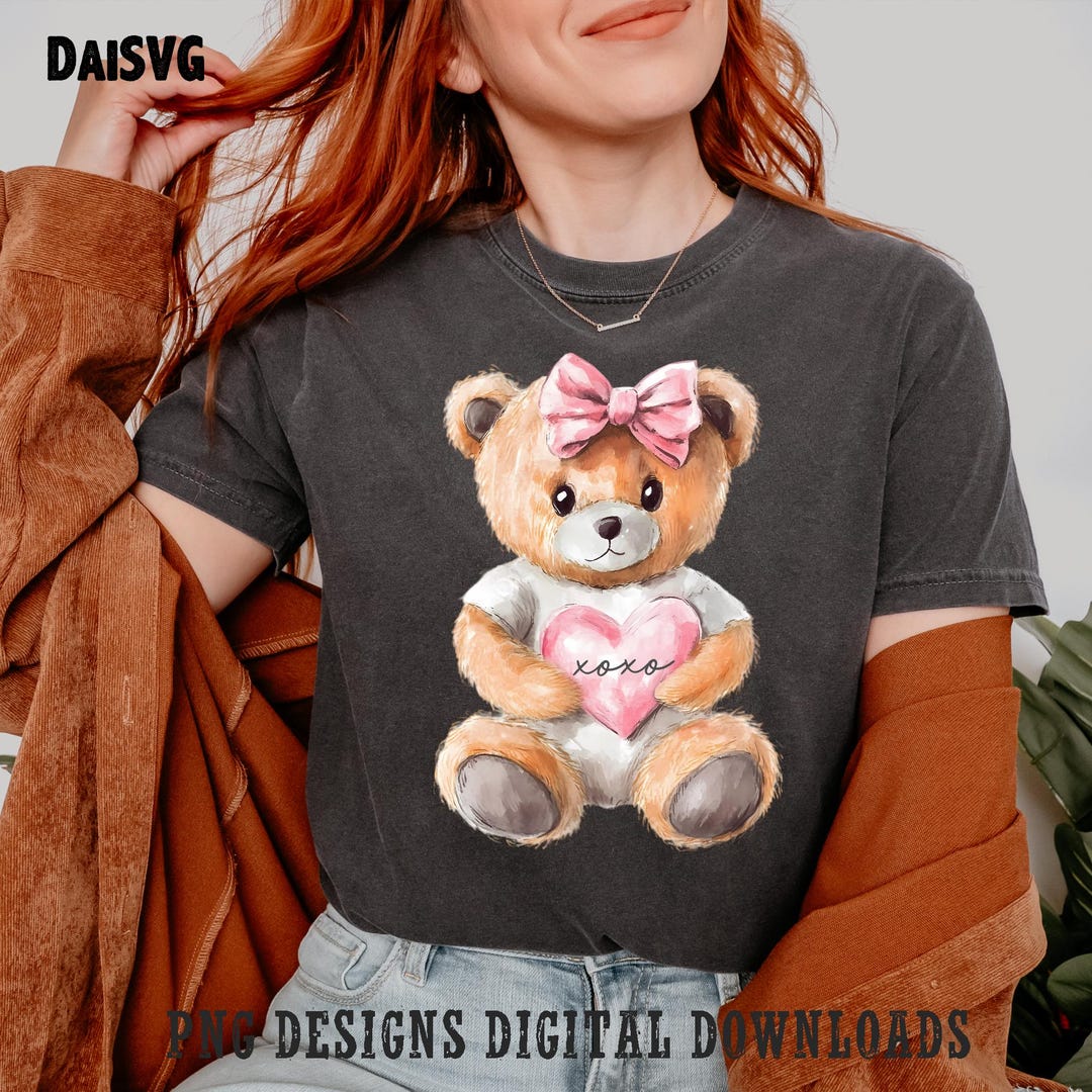 Valentine's Teddy Bear PNG, Bear Red Heart, Valentine's Day Clip Art PNG, Sublimation Design ...