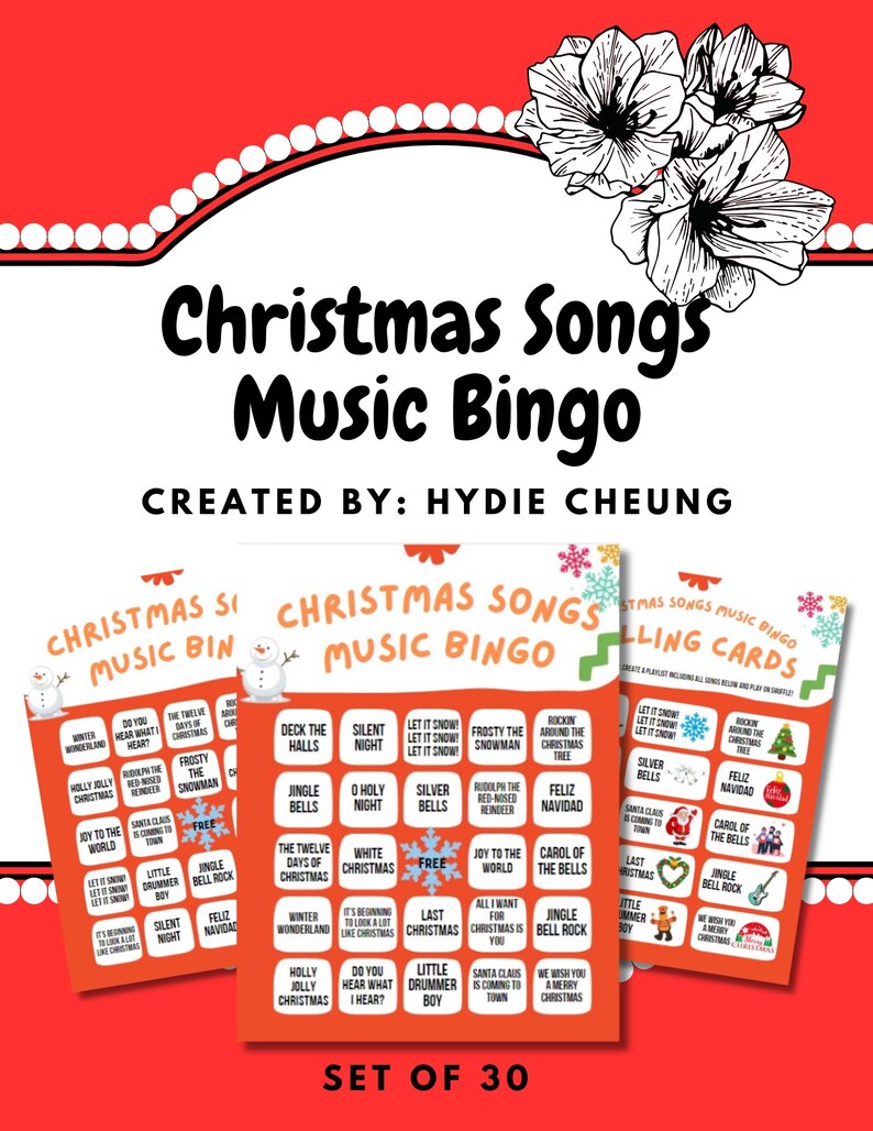 Christmas Song Music BINGO Game - Full Set of 30 - Holiday Festival ...