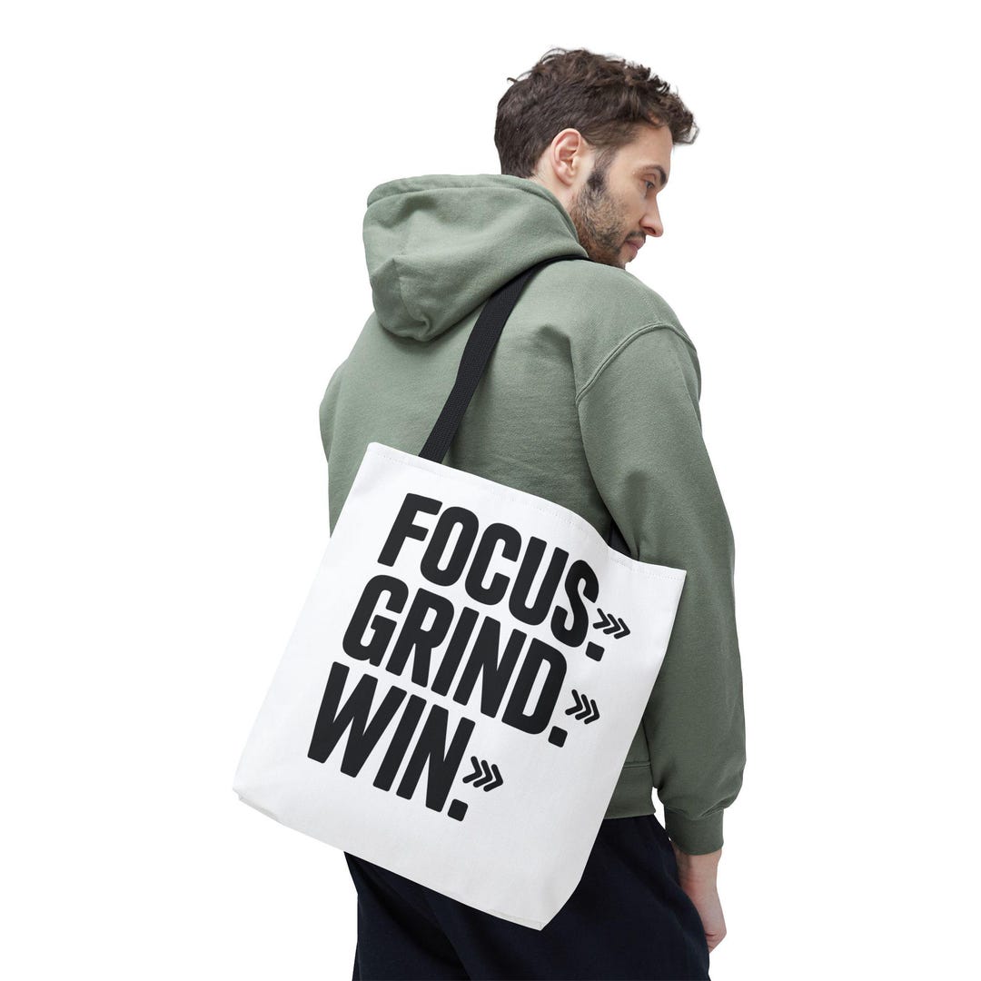 Focus Grind Win Tote Bag | Motivational Typography Tote - Etsy