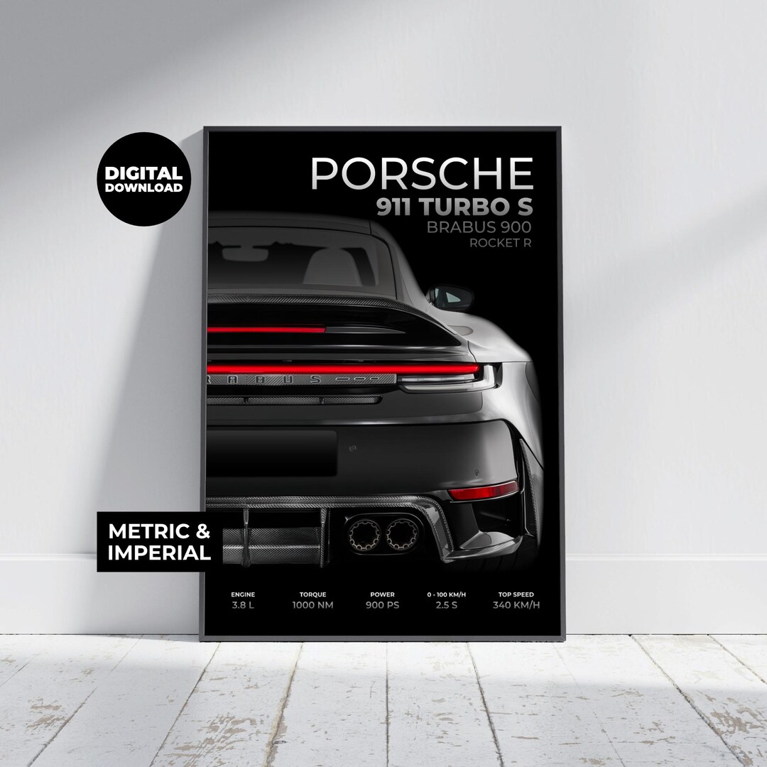 Porsche 911 Turbo S Poster, Brabus 900 Rocket R, Car Poster for Home ...