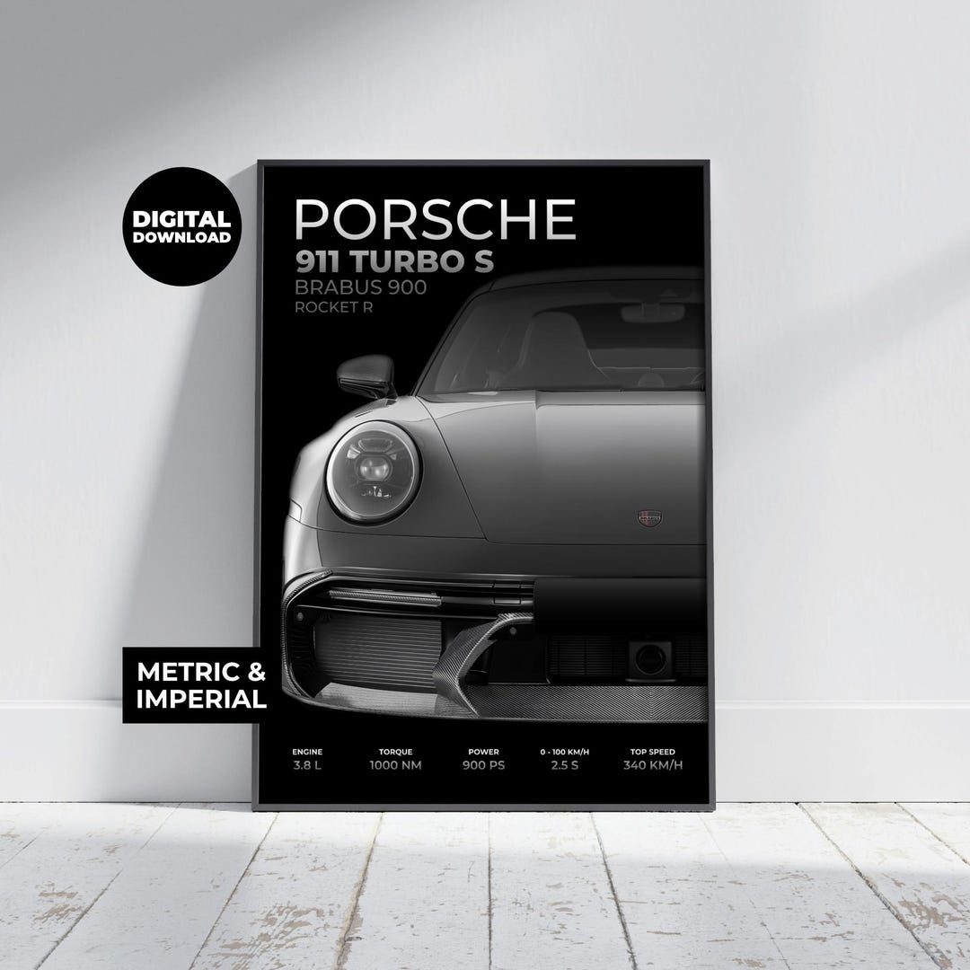 Porsche 911 Turbo S Poster, Brabus 900 Rocket R, Car Poster for Home ...
