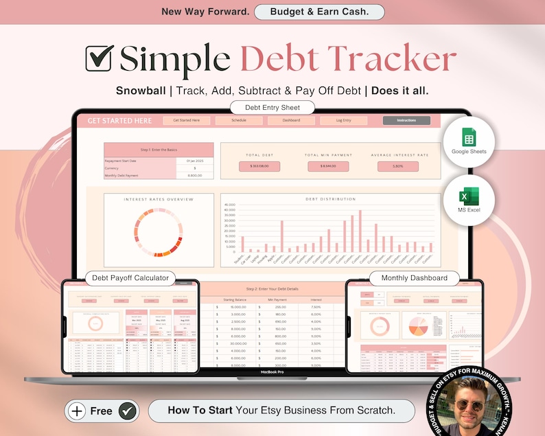Debt Snowball Excel Spreadsheet Google Sheets Debt Payoff Tracker Student Loan Debt Snowball ...