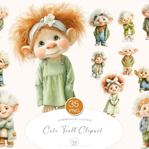 Cute Troll Clipart – 35 Whimsical Watercolor PNG Illustrations - Etsy
