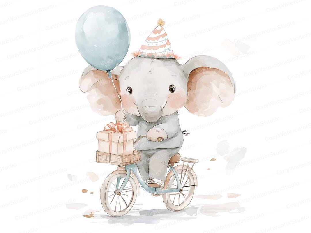 10 Cute Elephant Birthday Clipart | Watercolor Party Animal ...