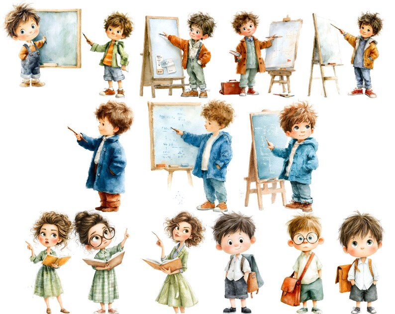 Watercolor Math Clipart: Kids, Teachers, Chalkboard Art (PNG Digital ...