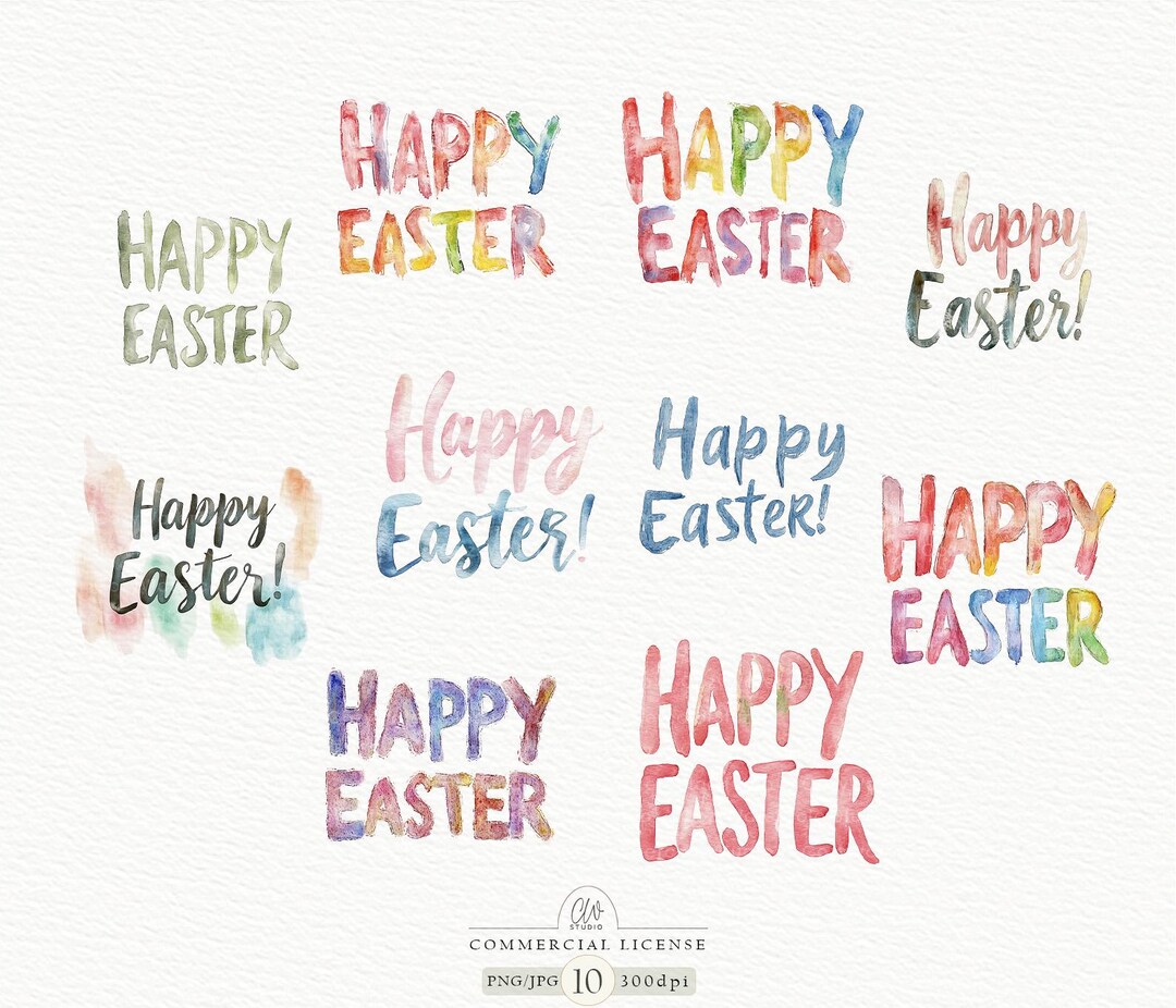 Watercolor Happy Easter Clipart: PNG & JPG Lettering (digital Download ...