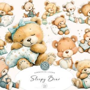 33 PNG Sleepy Bear Clipart • Soft Beige & Baby Blue Teddy Bear ...