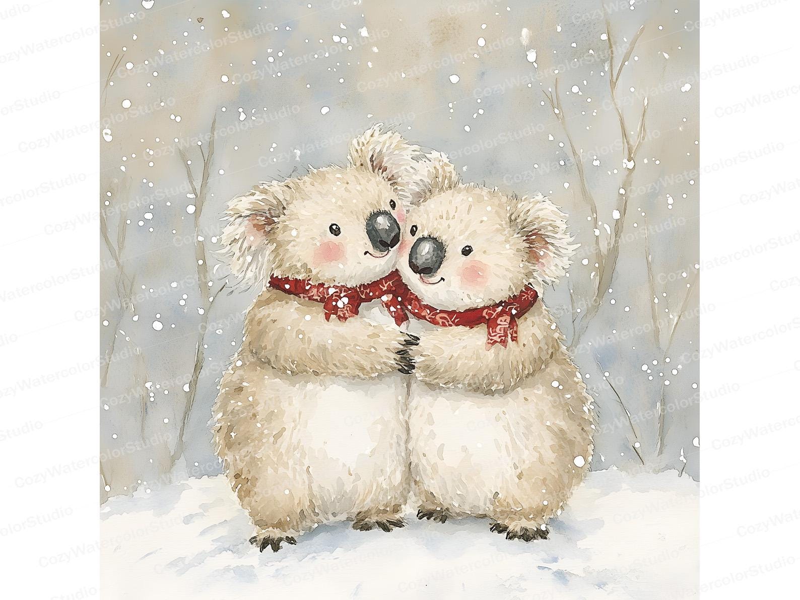 10 Winter Koala Clipart Cute Hugging Koalas in Snow Hand Painted Animal ...