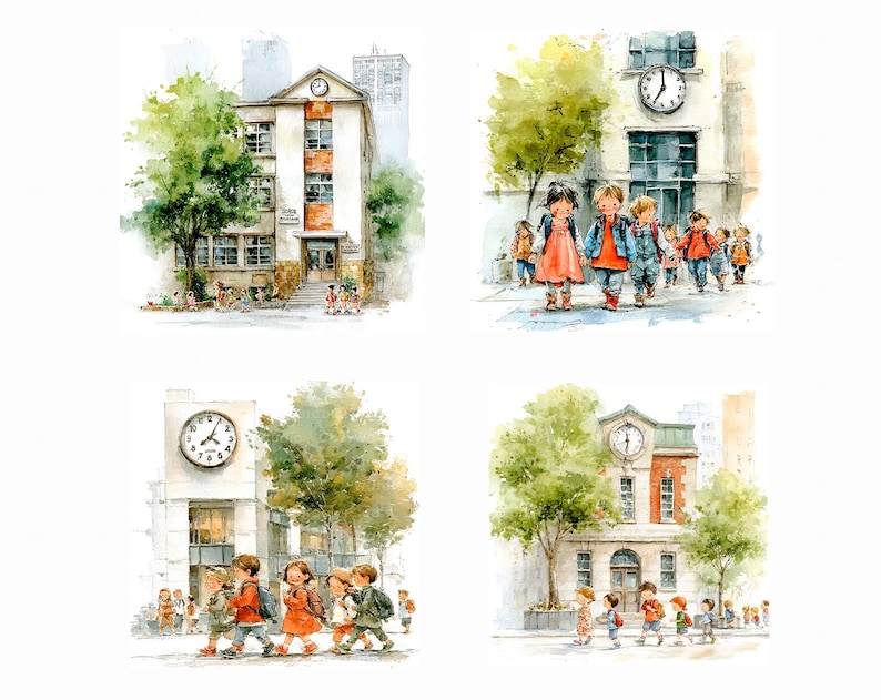 Watercolor School Clipart: Back to School Illustrations (19 Jpgs, 300 ...