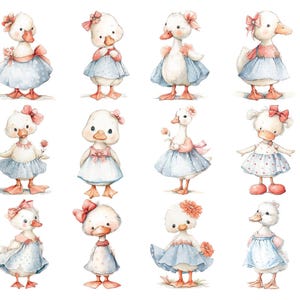 24 Duck Clipart in Dress PNG | Watercolor Cute Duckling Clipart for ...