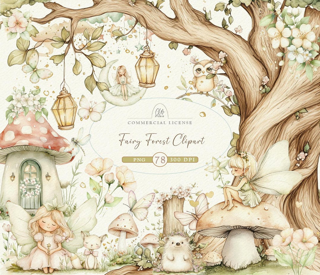 Fairy Forest Clipart - Watercolor PNG Fantasy Scene - Enchanted ...