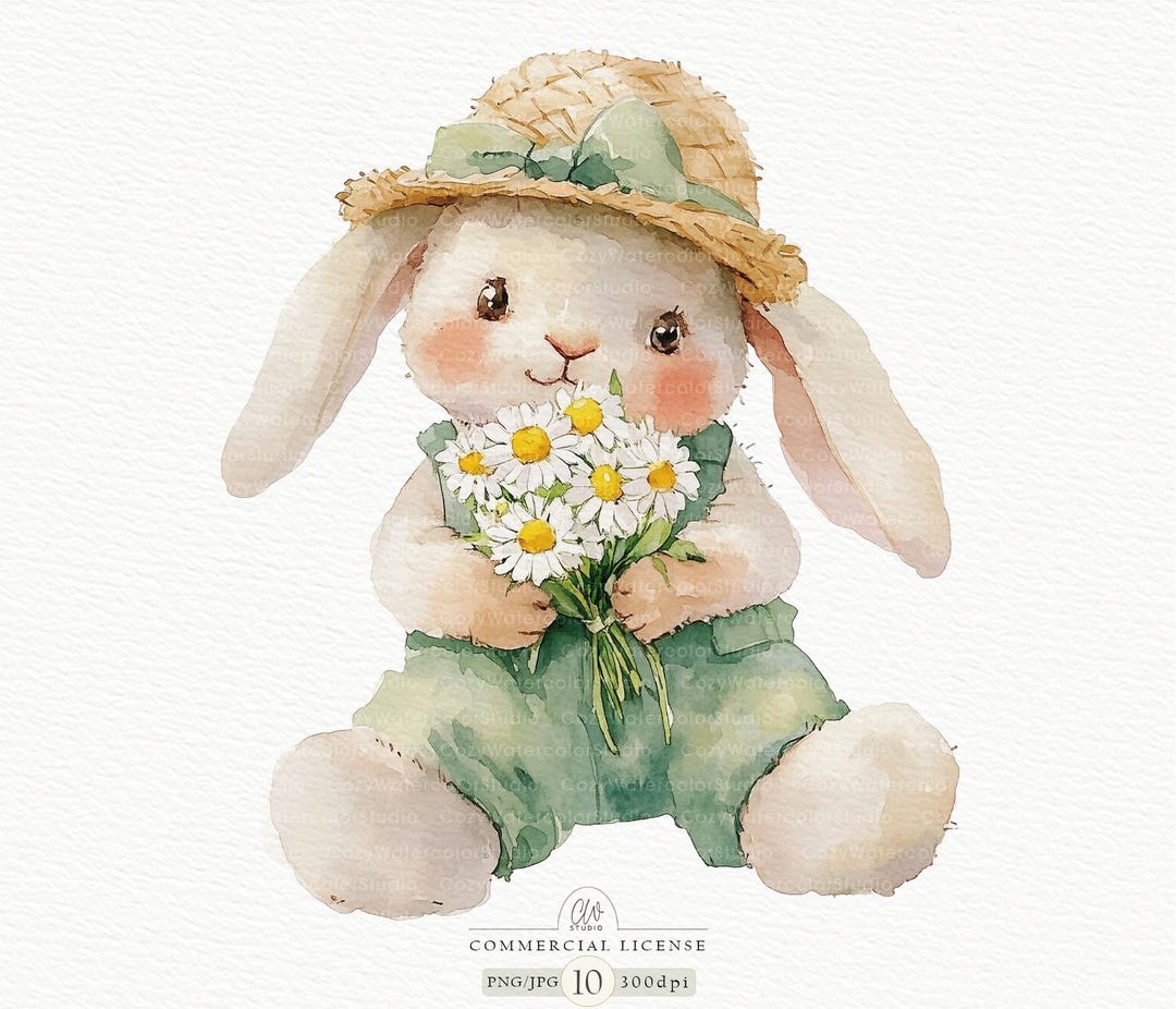 Watercolor Bunny Clipart: Spring Easter Illustration (digital Download ...